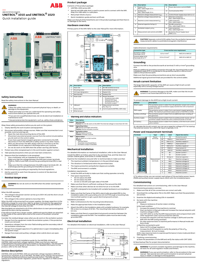 3BHS335648 E02 D UNITROL 10x0 Quick Installation Guide EN Screen | PDF | Capacitor | Transformer
