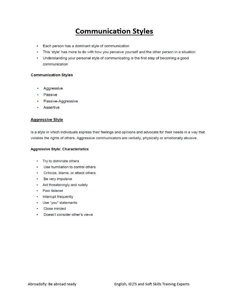 Communication Styles - Handout | PDF