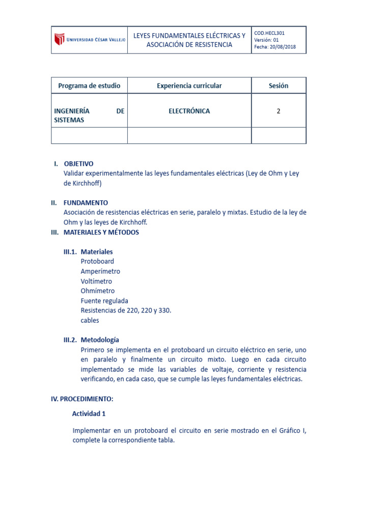 Guía de Práctica de Laboratorio #2 | PDF | Resistencia Eléctrica y Conductancia | voltaje
