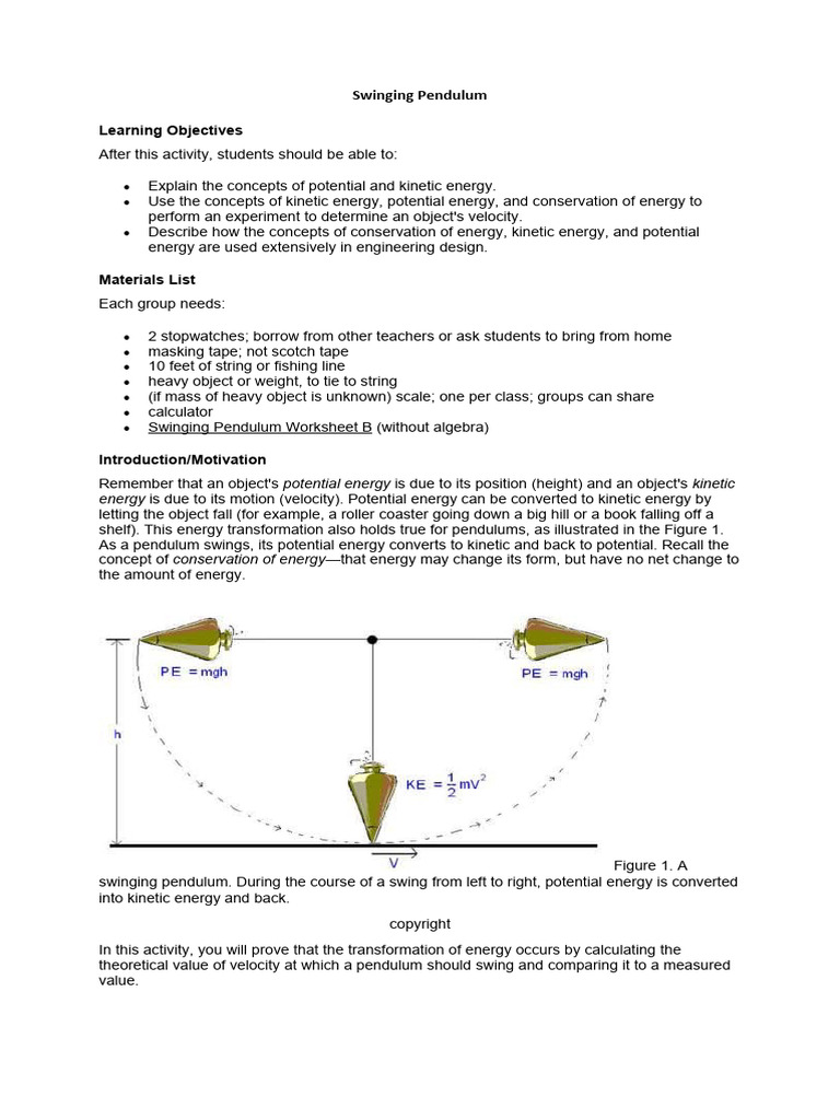 Swinging Pendulum | PDF | Kinetic Energy | Pendulum