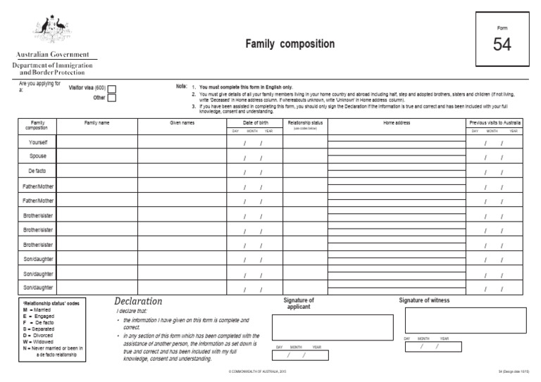 Form 54 Family Composition | PDF | Kinship And Descent | Government And Personhood
