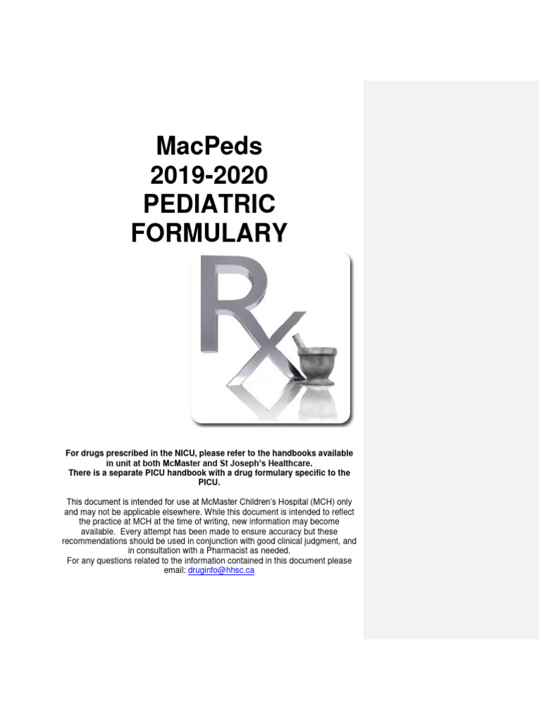 PEDIATRIC Drug Formulary 2019-20 | PDF | Pharmacy | Streptococcus