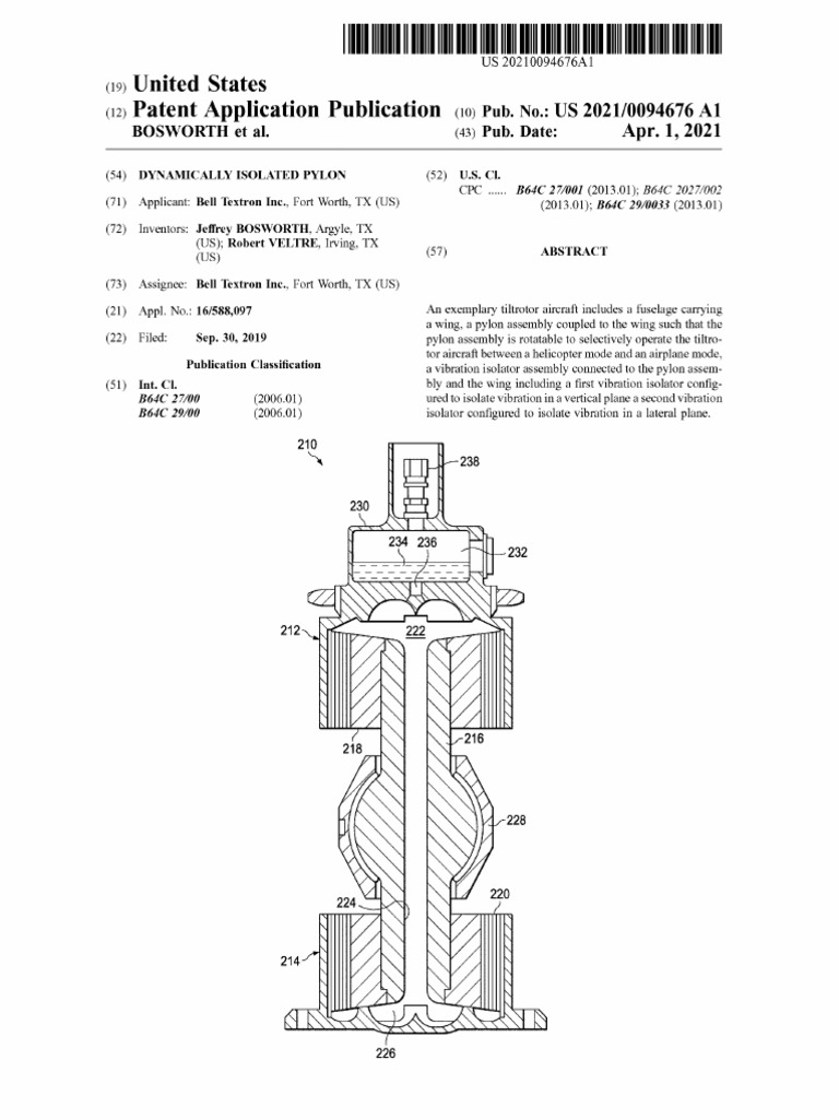 US20210094676A1 Dynamically Isolated Pylon | PDF | Aircraft | Gear