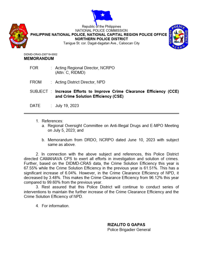 Increase Efforts To Improve Crime Clearance Efficiency (CCE) and Crime ...