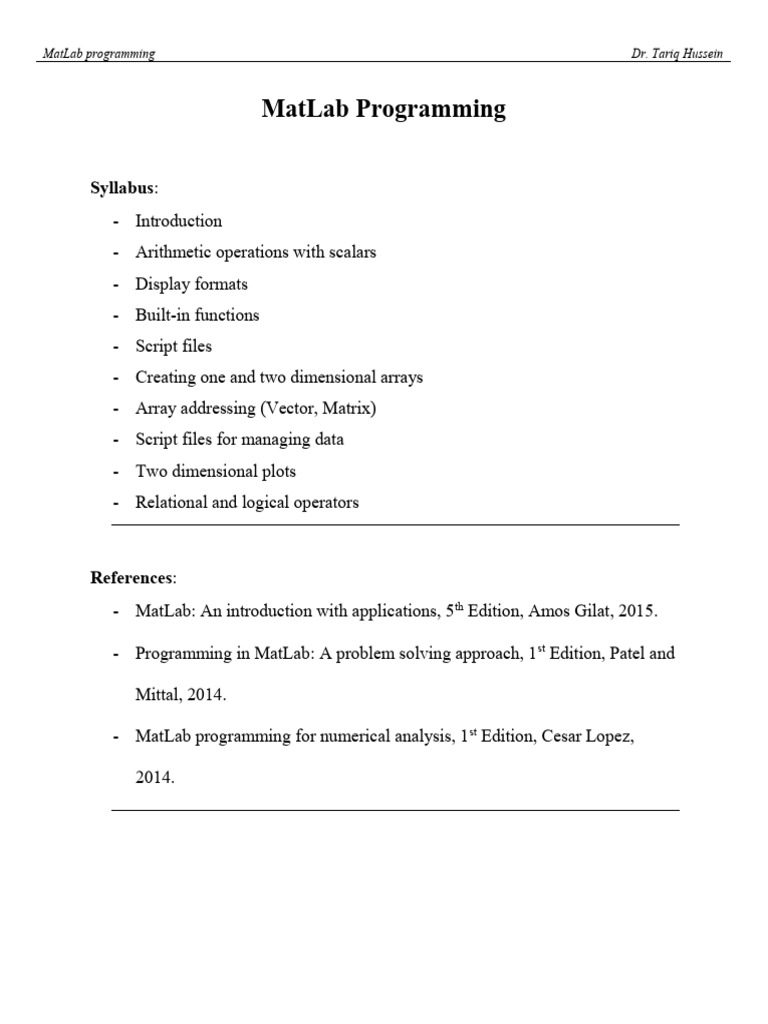 Lec 1 Pdf Matlab Matrix Mathematics