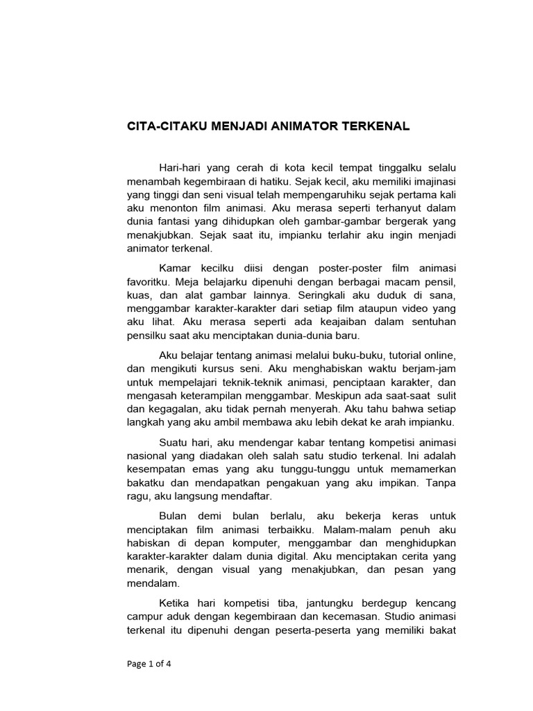 Cerpen Cita - Citaku Ingin Menjadi Animator Terkenal | PDF
