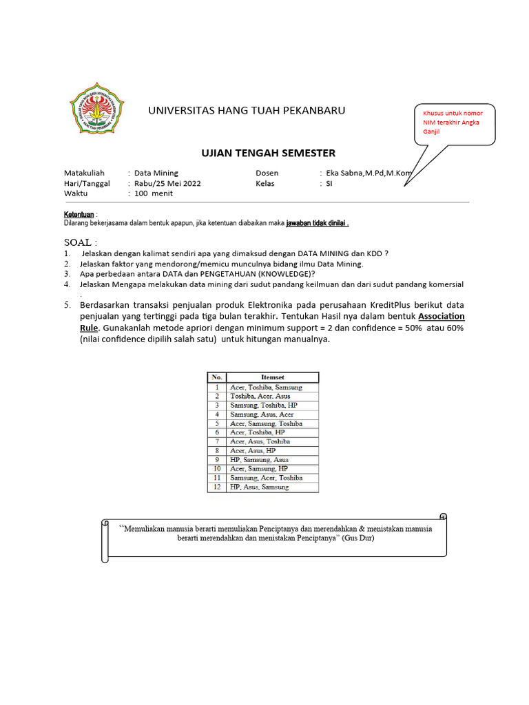 UTS Data Mining SI 2022 | PDF