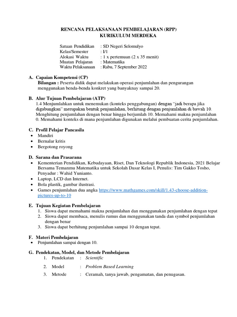 Modul Ajar Kumer KLS 1 | PDF