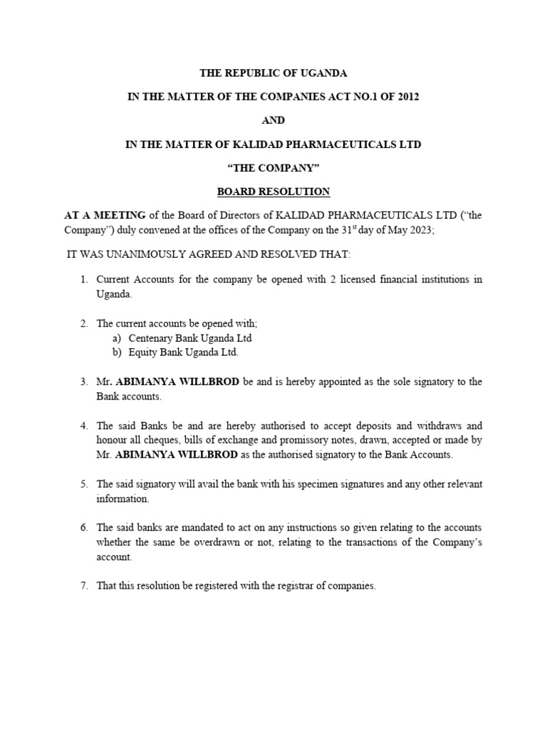 Resolution To Open Bank Account | PDF