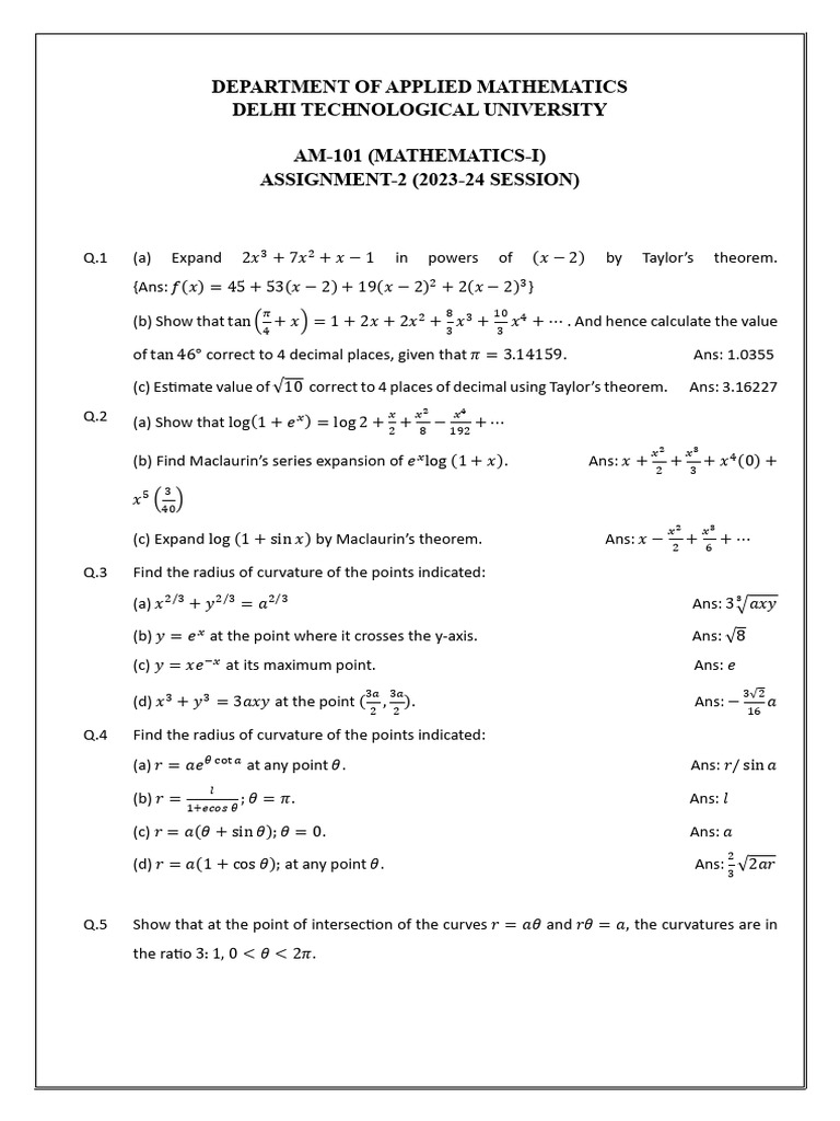 AM 101 Assignment-2 2023-24 | PDF | Curvature | Differential Geometry