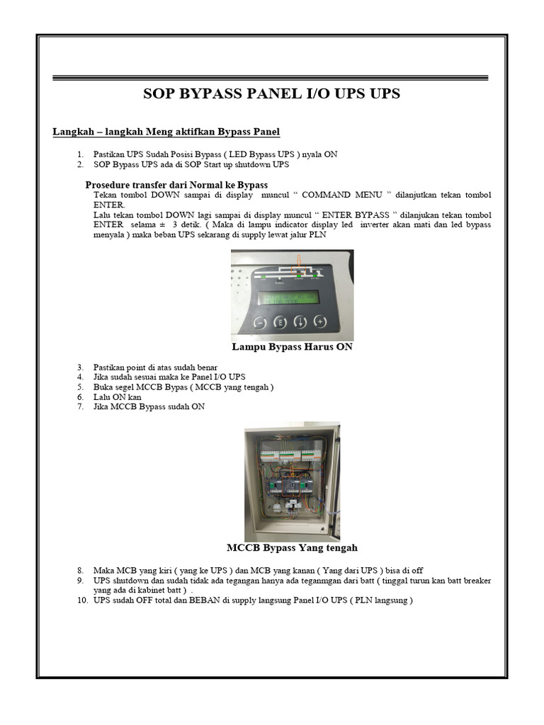 Prosedur Bypass Panel I/O UPS | PDF | Kesehatan Holistik | Teknologi ...