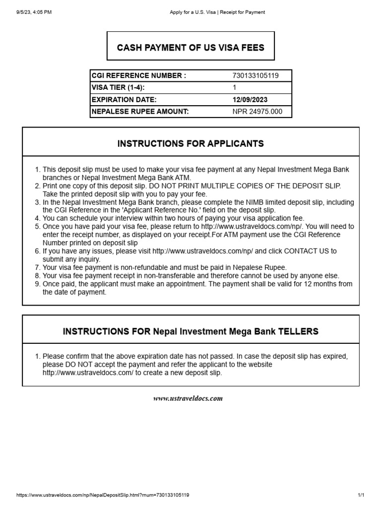 U.S. Visa Fee Payment Instructions | PDF | Visa Inc. | Fee
