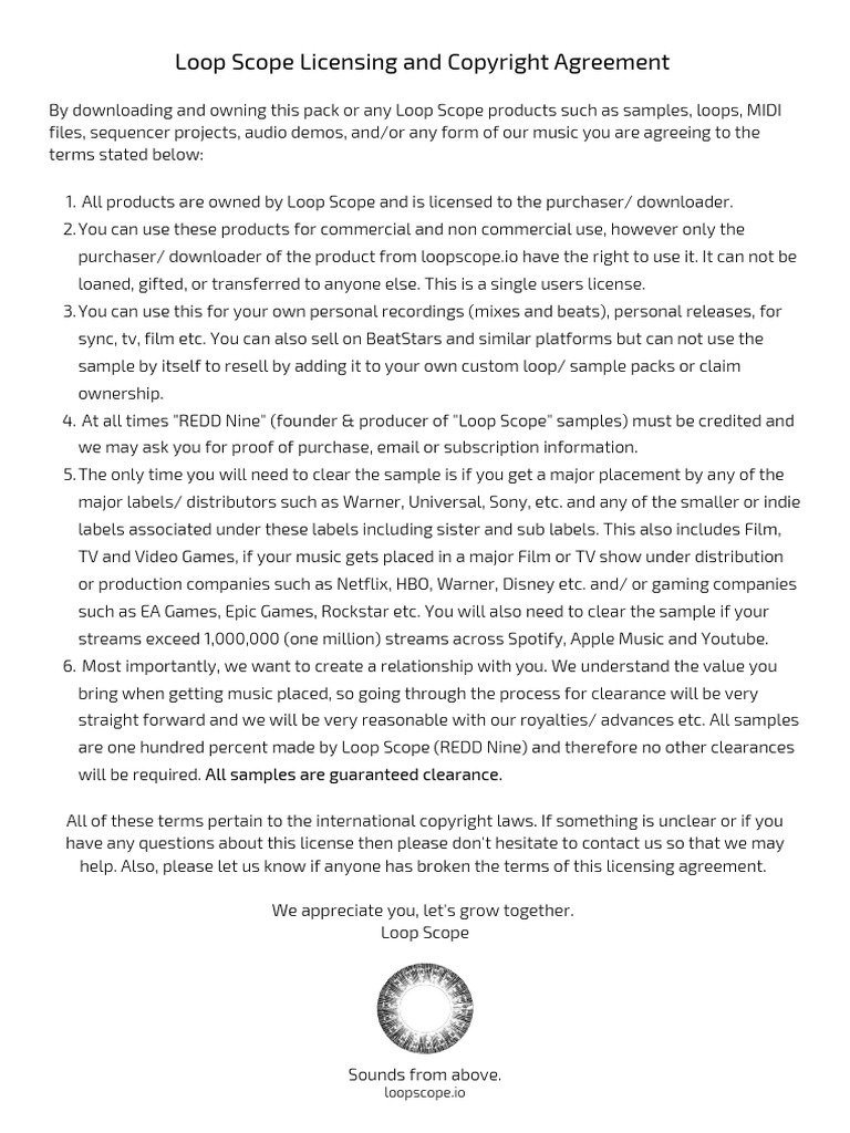 Loop Scope Licensing Agreement | PDF | Streaming Media | Music Industry