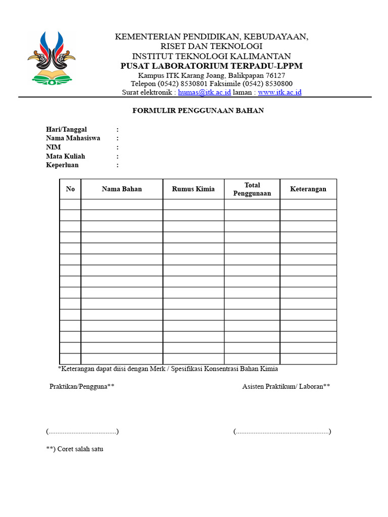 Formulir Penggunaan dan Peminjaman ITK | PDF