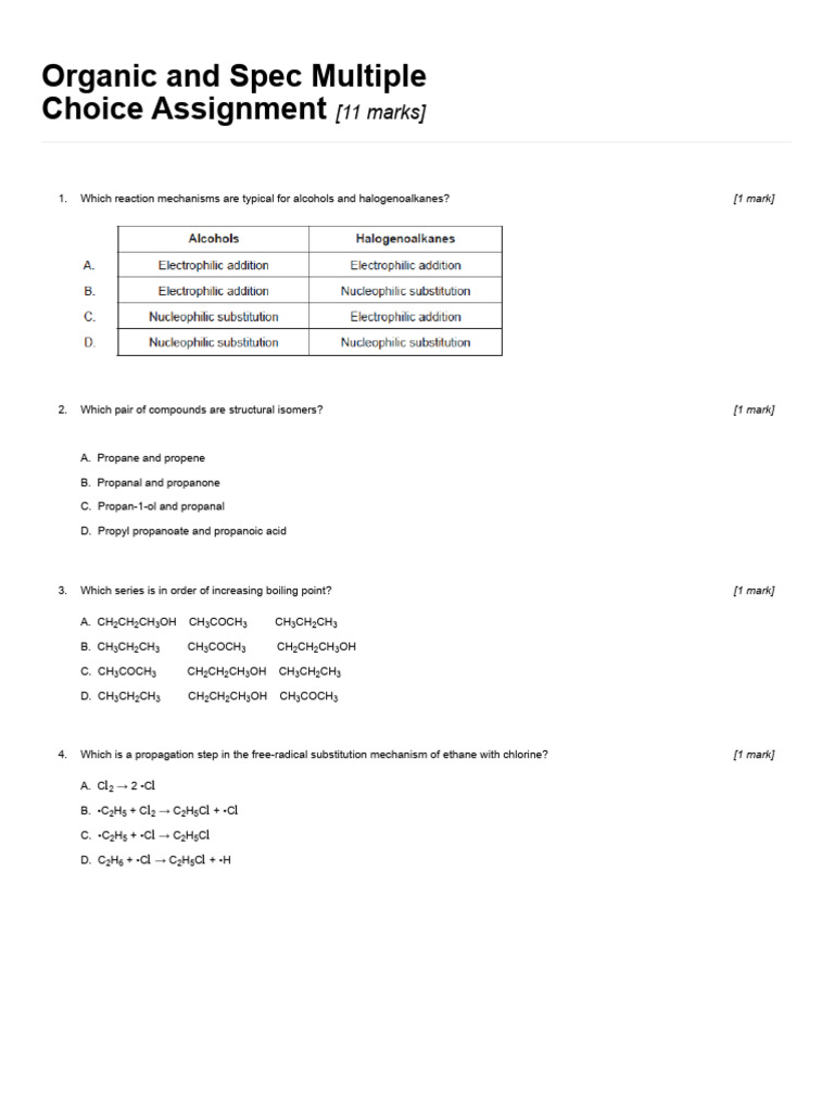 Organic Chemistry Multiple Choice Quiz | PDF