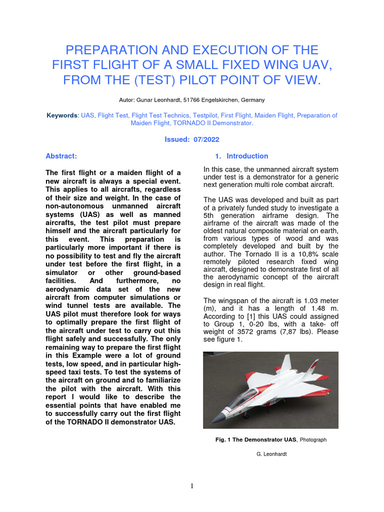 Preparation and Execution of The First Flight of A Small Fixed Wing Uav ...
