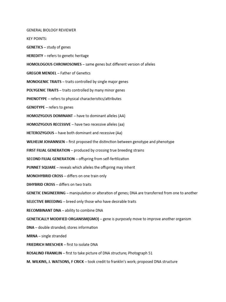 General Biology Reviewer | PDF | Genetics | Dominance (Genetics)