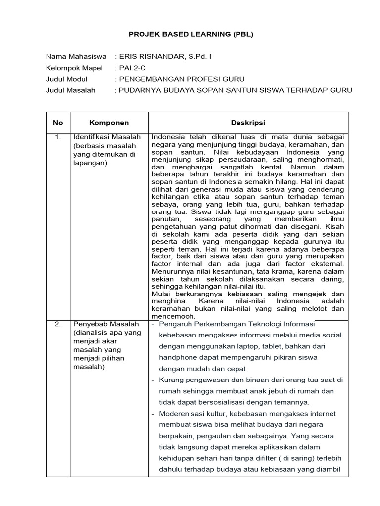 Analisi Materi PBL Modul PAI Evaluasi Pembelajaran | PDF