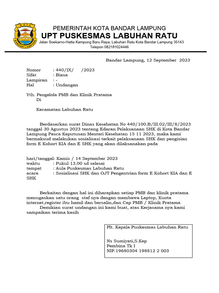 Surat Undangan PMB SHK | PDF