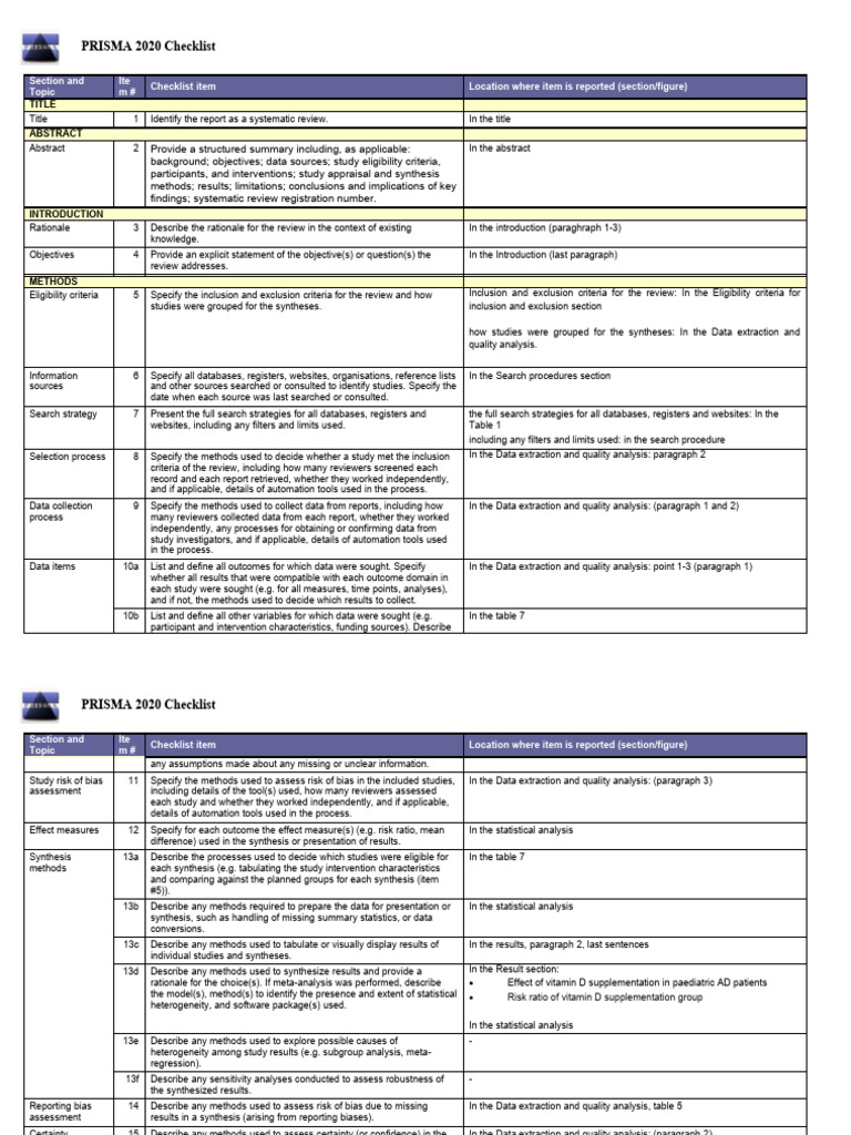 PRISMA - 2020 - Checklist | PDF | Systematic Review | Science