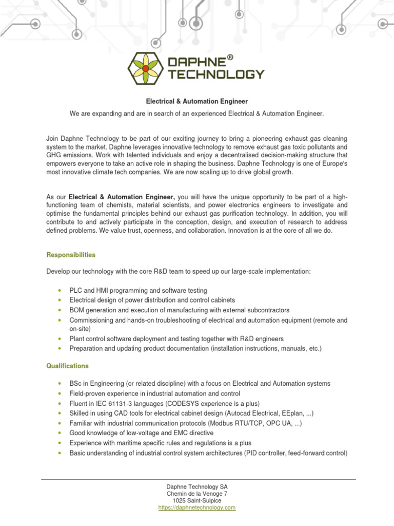 Electrical & Automation Engineer: Responsibilities | PDF