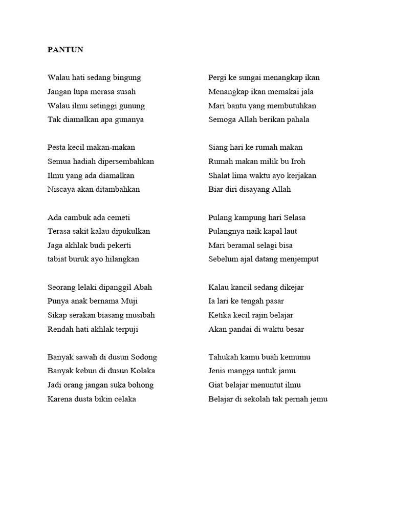 Pantun Pendidikan dan Nasehat Anak | PDF | Karier & Perkembangan ...