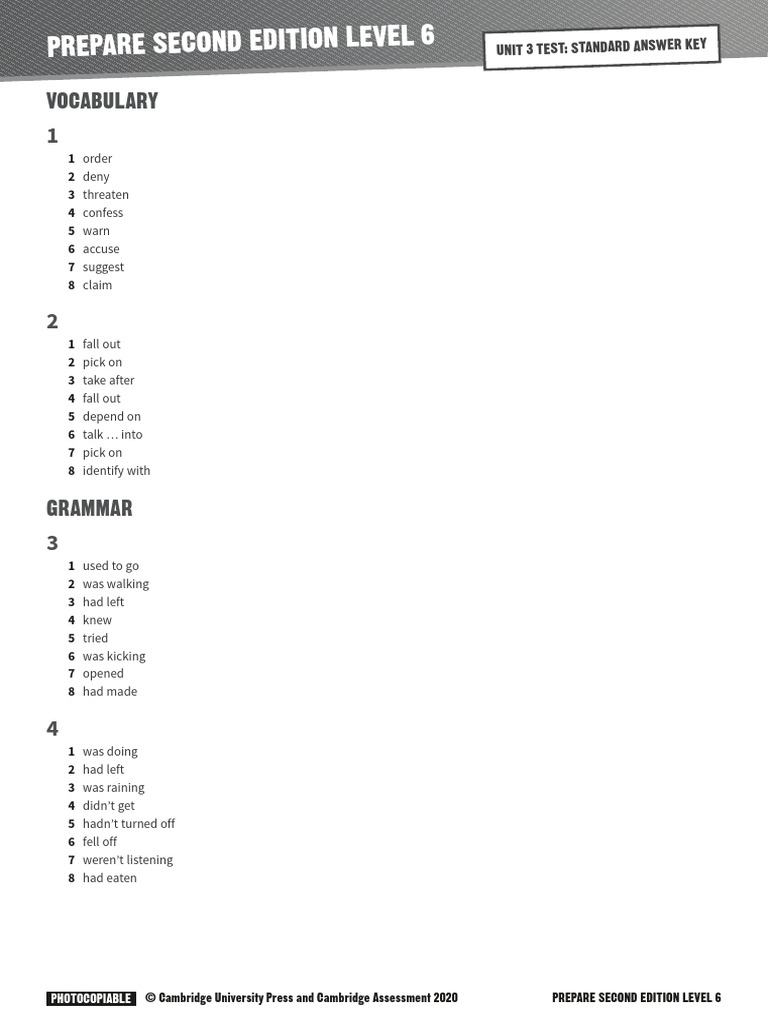 Unit3 Test Standard Answer Key | PDF