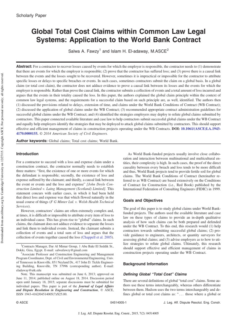 Global Total Cost Claims Within Common Law Legal Systems Application To ...