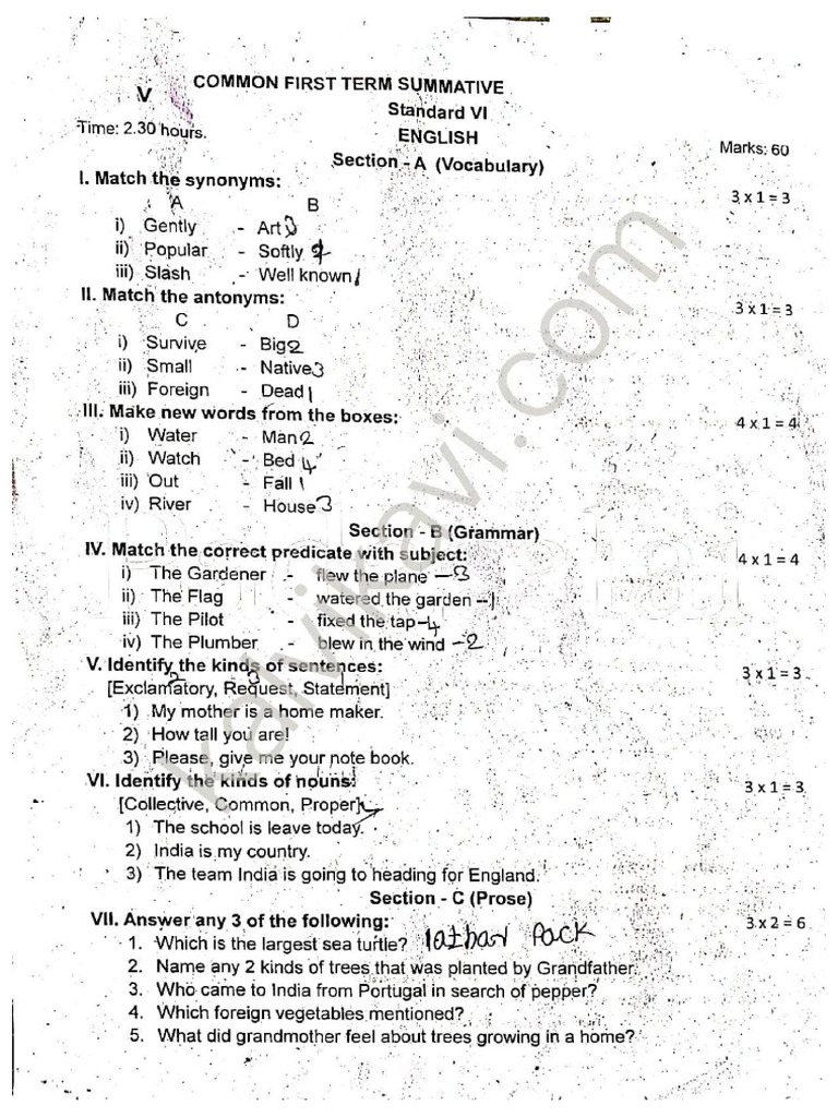 6th-english-term-1-exam-ques | PDF
