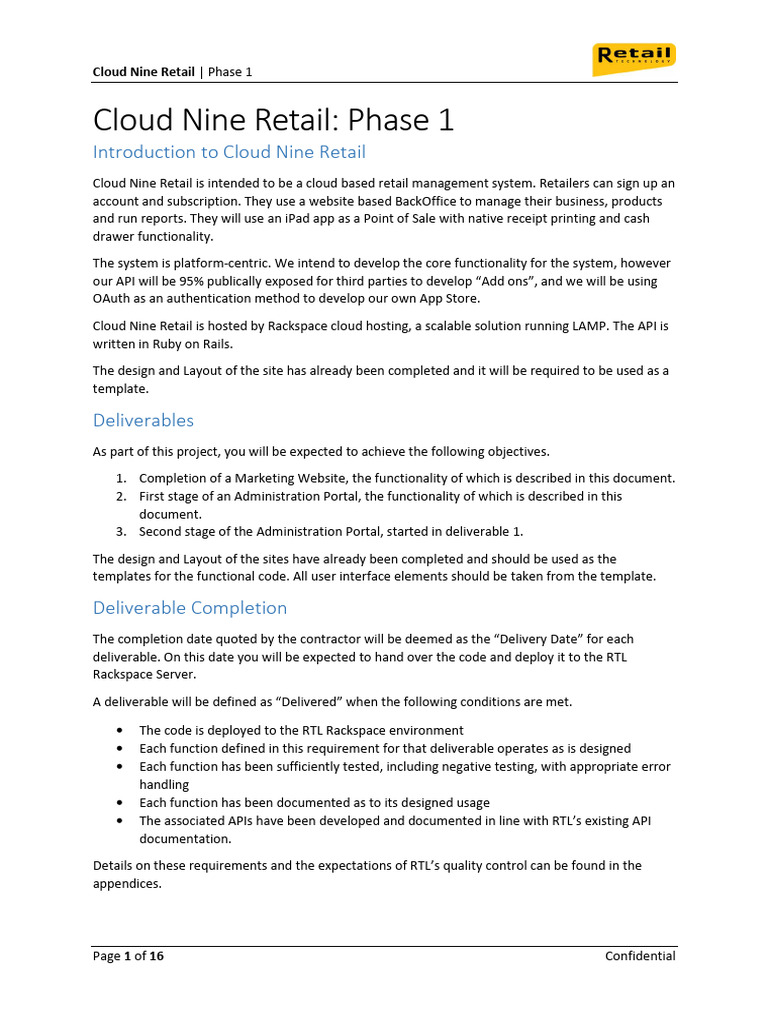 Cloud Nine Retail - Phase 1 Specification | PDF | Cloud Computing ...