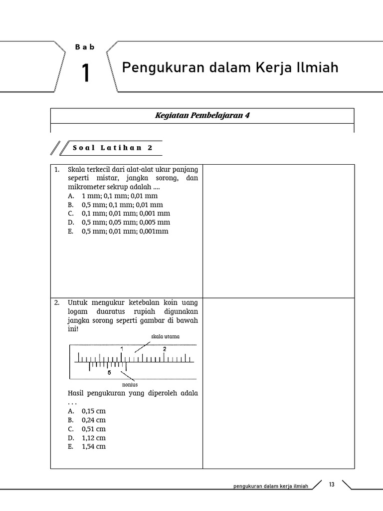 Modul 10 SMA FISIKA Bab 1. Pengukuran DLM Kerja Ilmiah - KP 4 - Soal Latihan (Layout) TA 22-23 | PDF