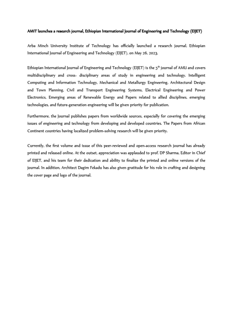 EIJET Launch: New Engineering Journal | PDF