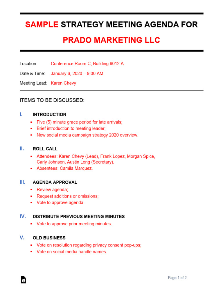 Sample Strategy Meeting Agenda Template | PDF