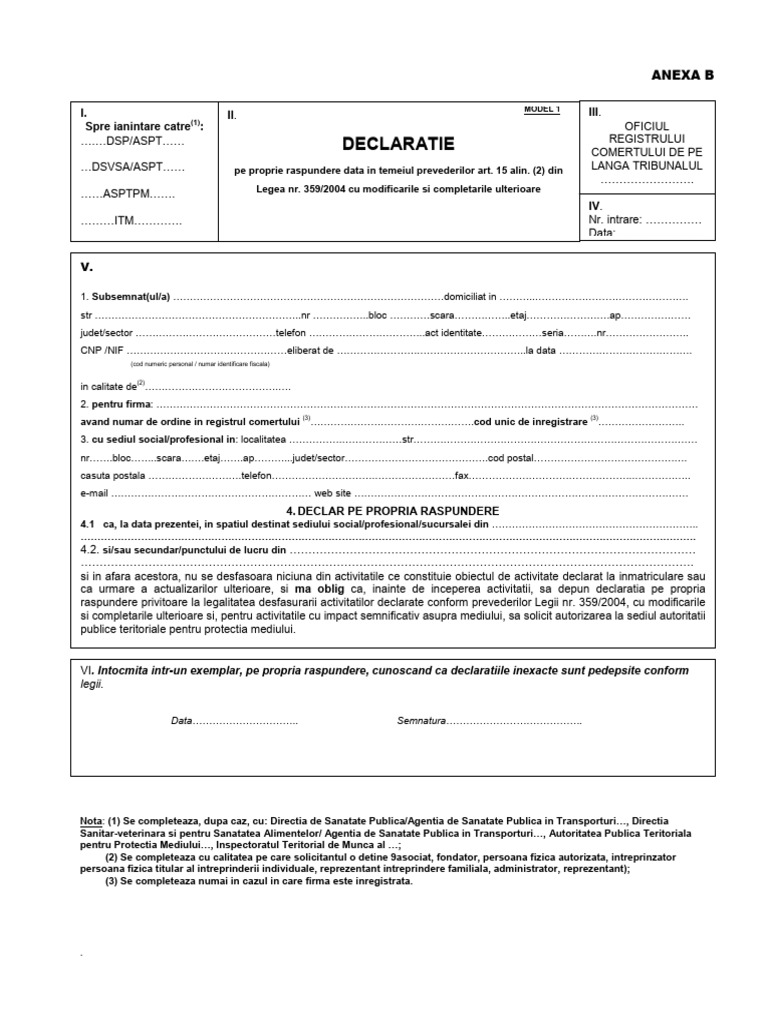 Declaratie: Anexa B | PDF