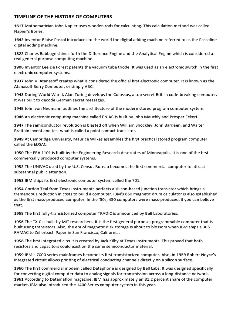 Timeline of The History of Computers | PDF | Personal Computers ...