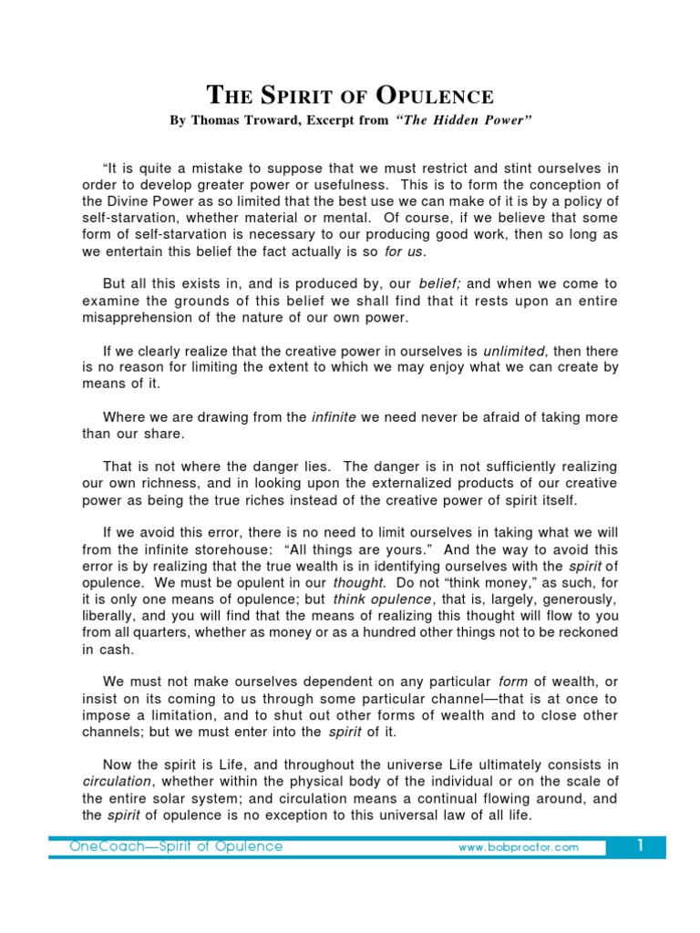 Bob Proctor - Spirit of Opulence | PDF | Wealth | Metaphysics