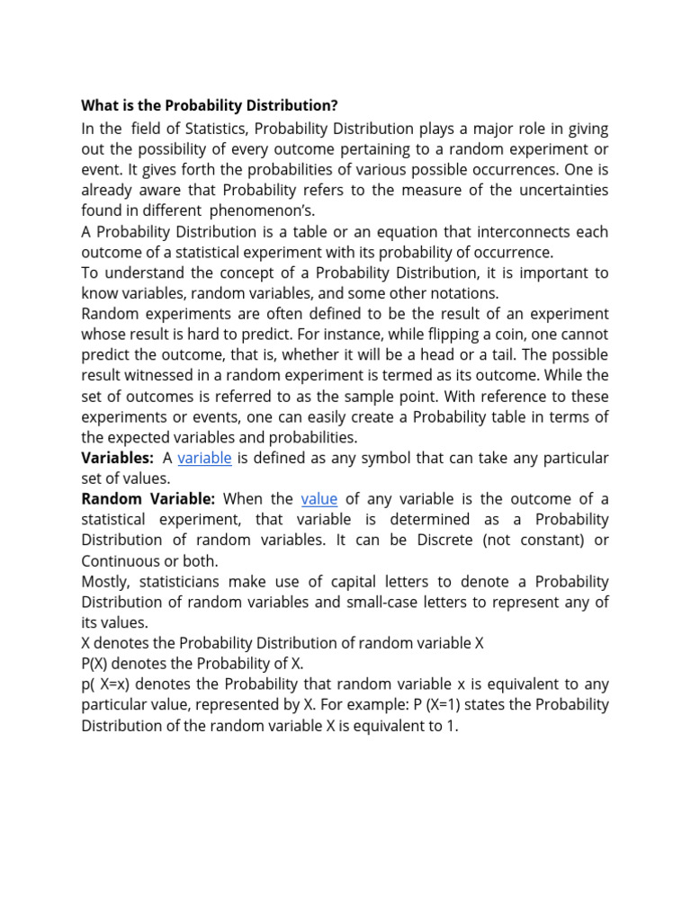 Probability Notes | PDF | Probability Distribution | Random Variable