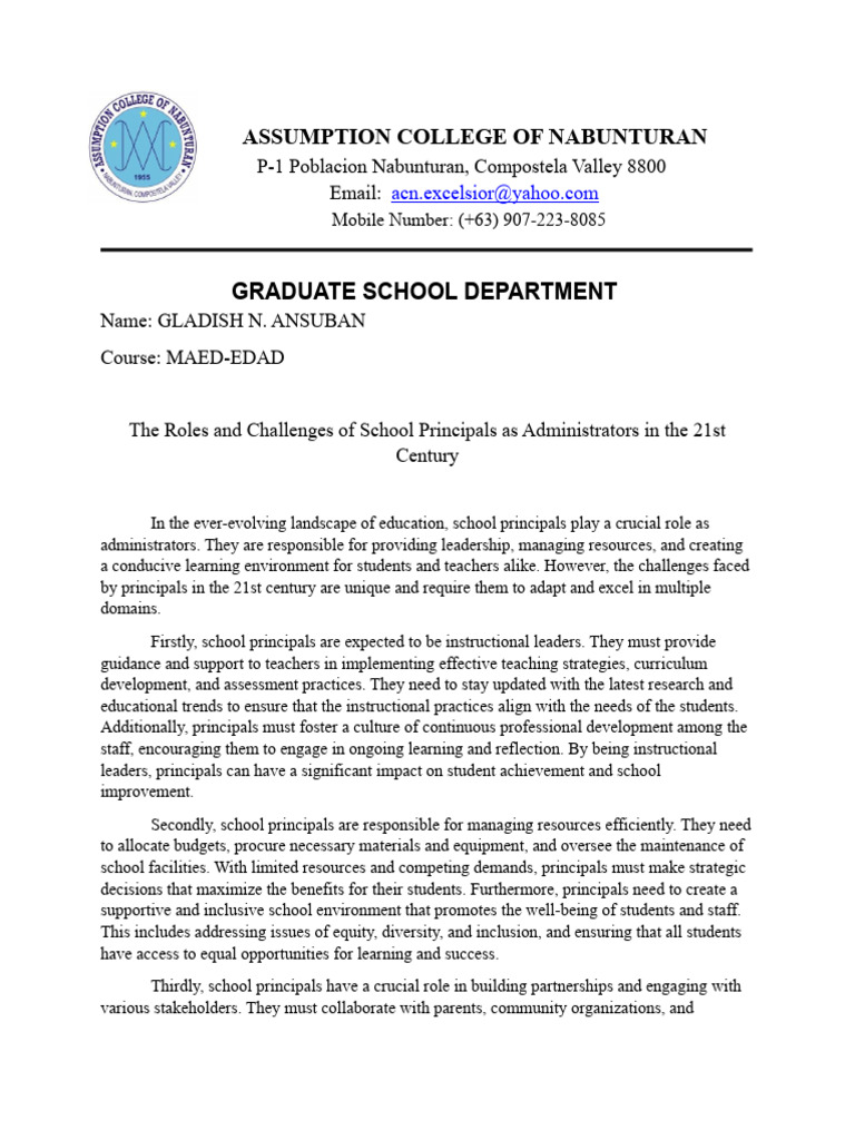 Roles and Challenges of School Principals As A Administrator in The ...