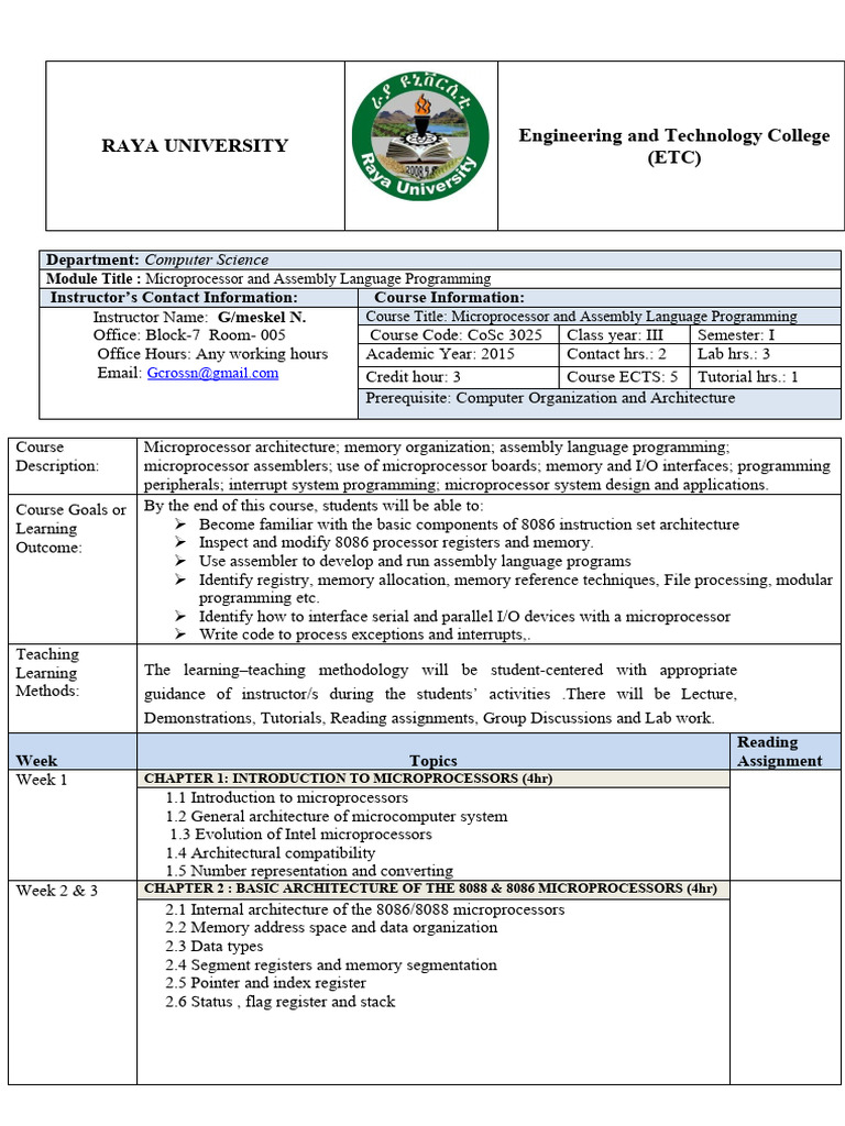 Microprocessor & Assembly Programming Course | PDF | Computer Program ...