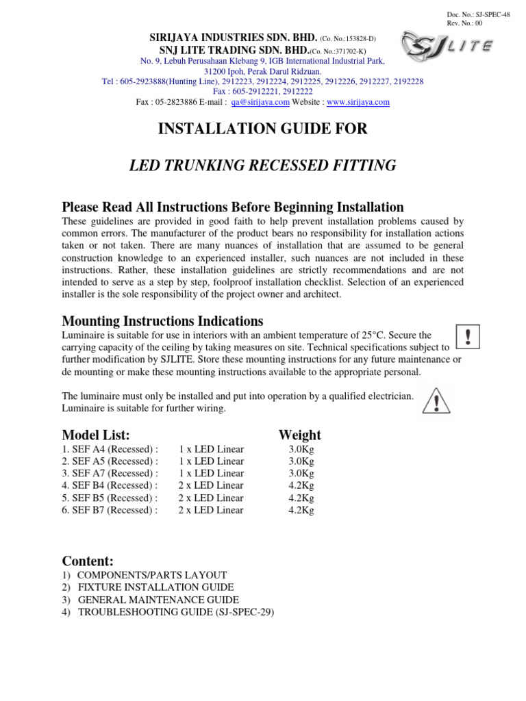 SEF Recessed | PDF | Manufactured Goods | Equipment