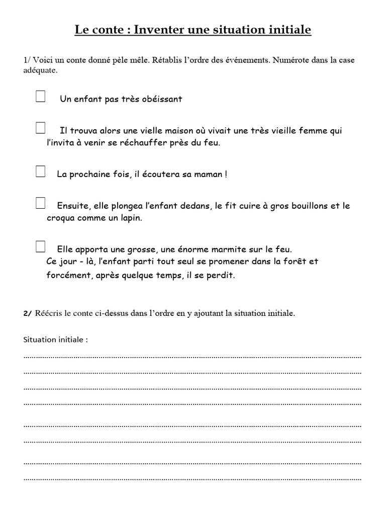 Inventer une situation initiale en conte CE2 | PDF