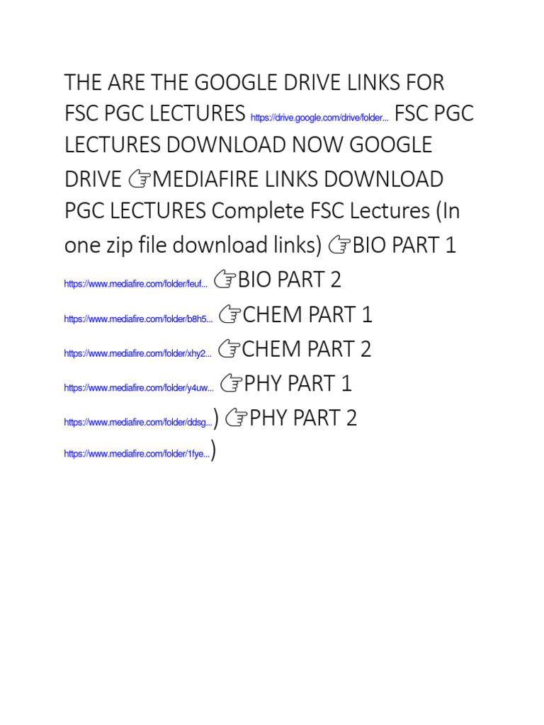 The Are The Google Drive Links For FSC PGC Lectures Https | PDF