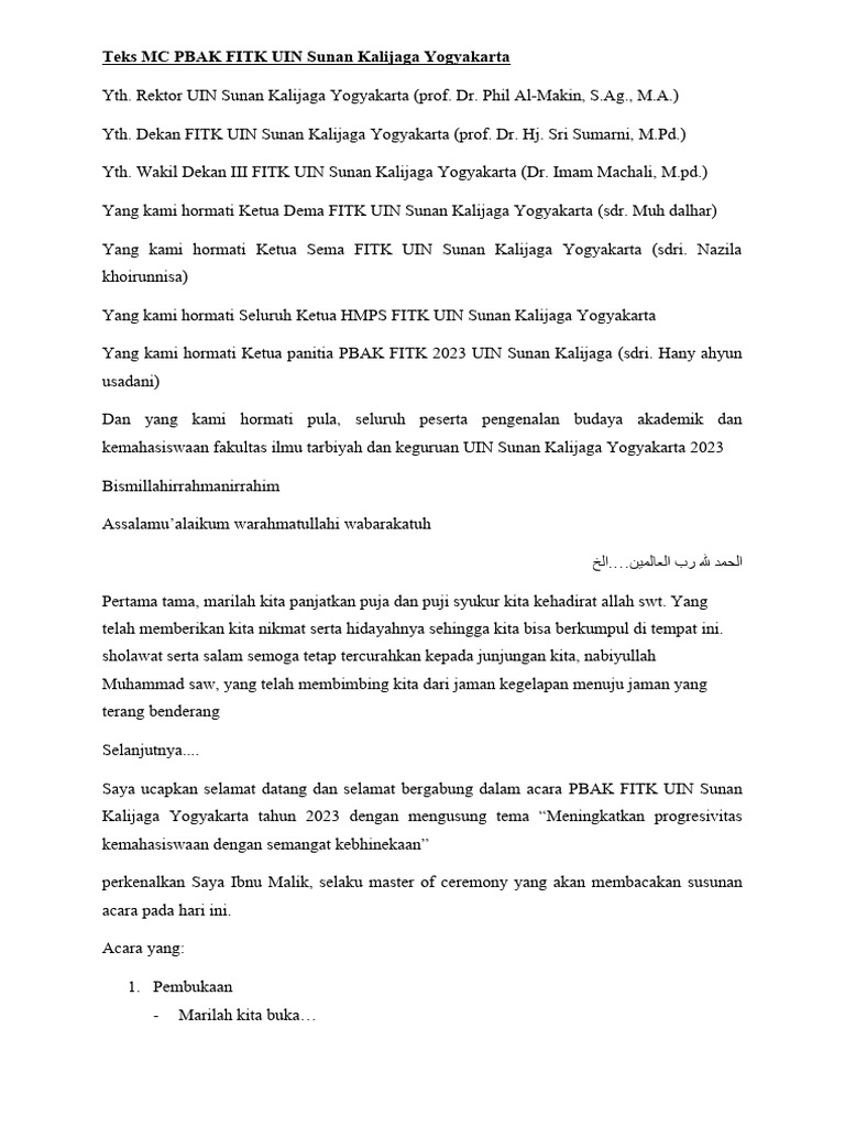 PBAK 2023 FITK UIN Sunan Kalijaga | PDF