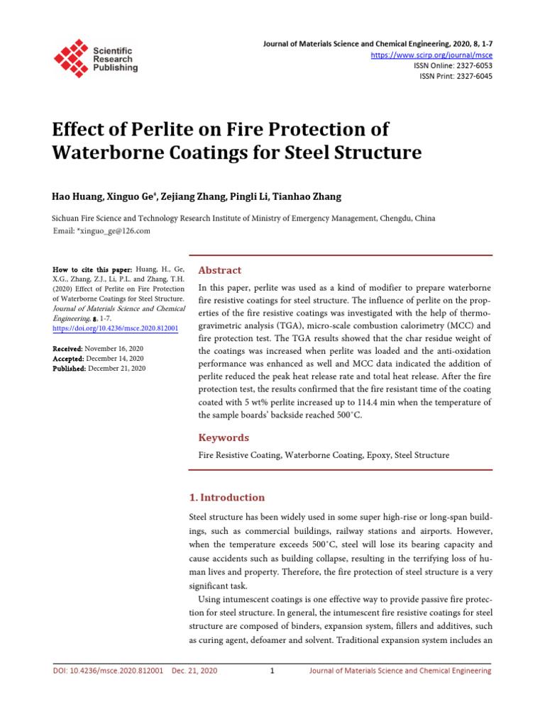 Perlite-Enhanced Intumescent Coatings | PDF | Thermogravimetric ...