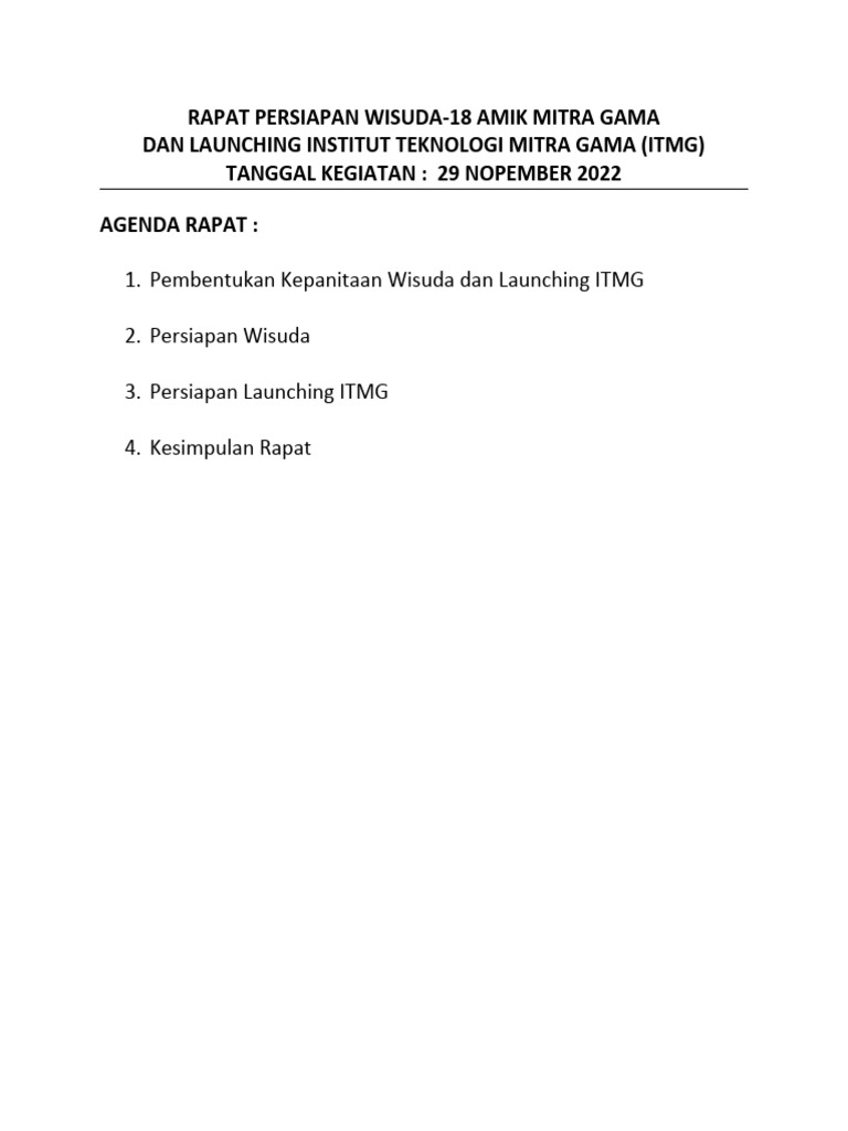 Rapat Panitia Wisuda Dan Launching ITMG 2022 | PDF