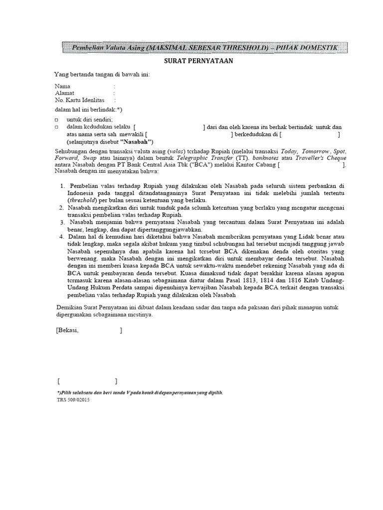 Surat Pembelian Valuta Asing BCA | PDF