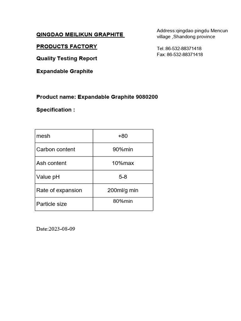 Expandable Graphite Quality Report | PDF | Business | Technology ...