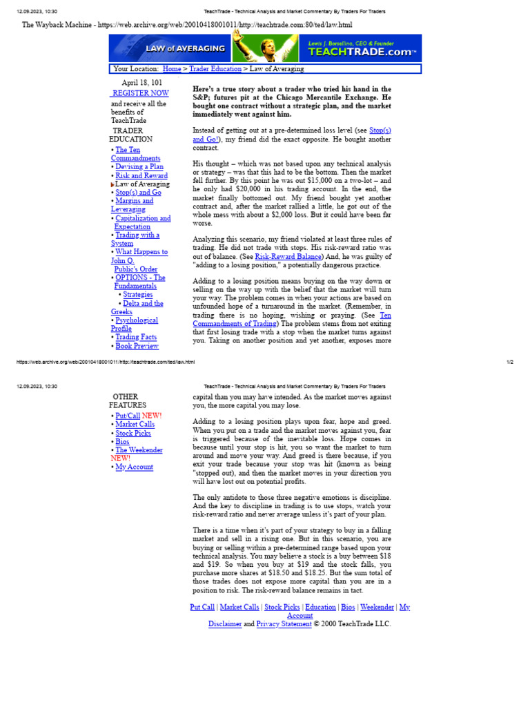Teachtrade Technical Analysis And Market Commentary By Traders For Traders Averaging Pdf