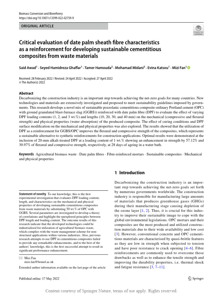 Critical Evaluation of Date Palm Sheath Fibre Char | PDF | Composite ...