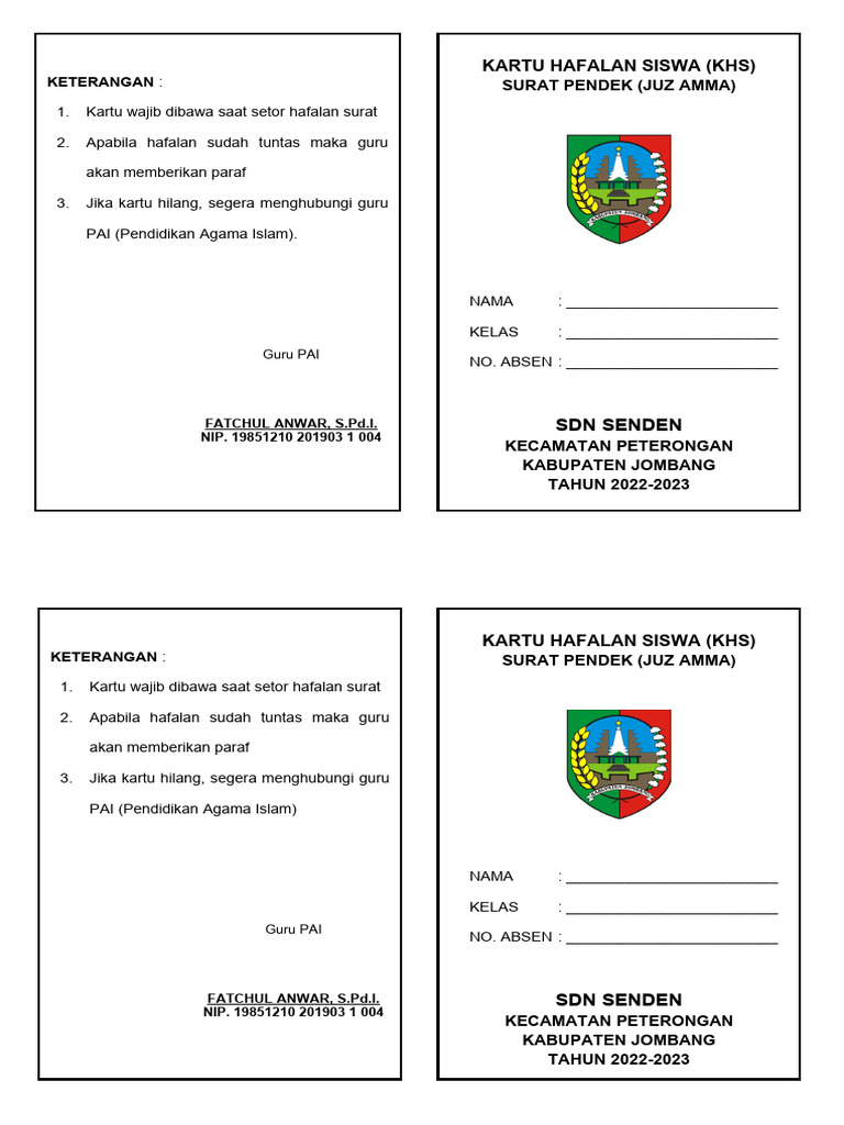 Buku Setoran Hafalan | PDF